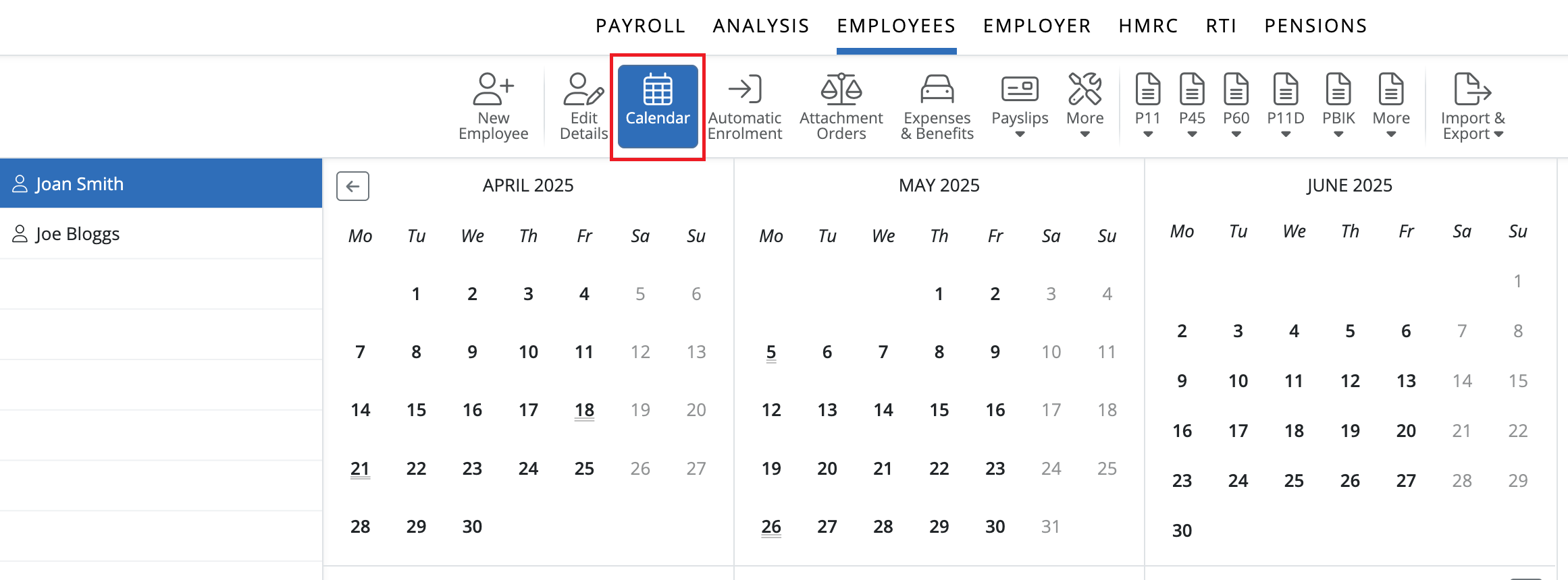 Employee Calendar - Overview – BrightPay UK