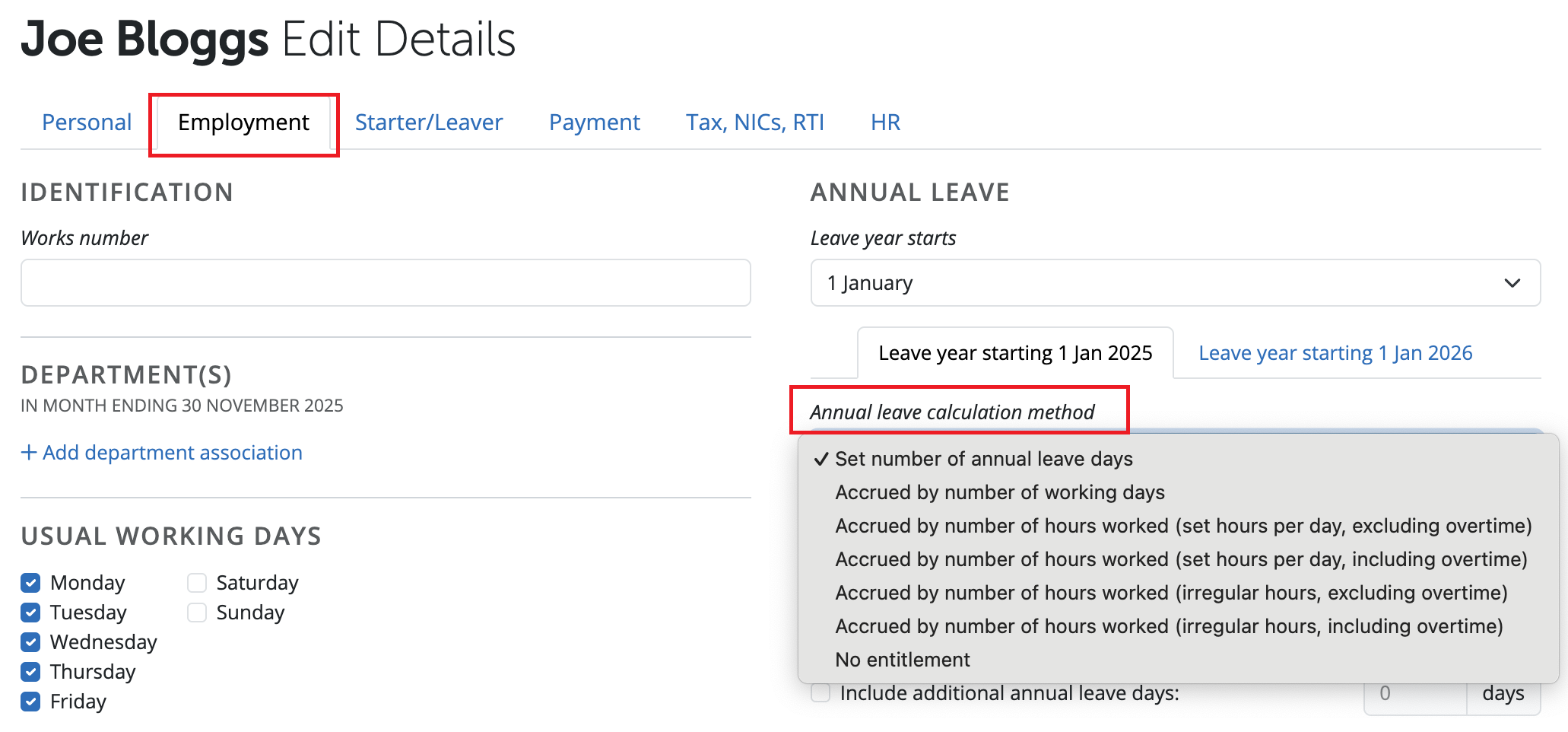 Annual Leave Entitlement Methods in BrightPay – BrightPay UK